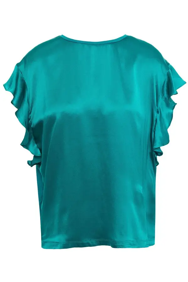 Maje Ruffled Silksatin And Cottonjersey Top - Teal