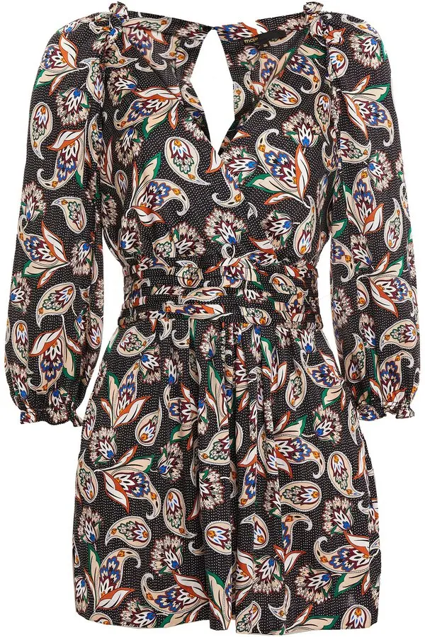 Maje Wrap-effect Printed Satin Playsuit - Black