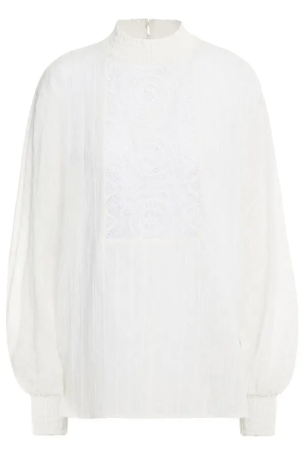 Maje Guipure Lacetrimmed Cottonblend Blouse - White