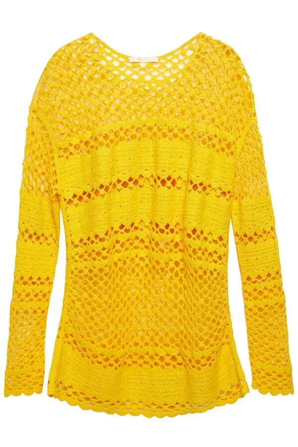 Maje Crochet Knit Cotton Sweater - Yellow