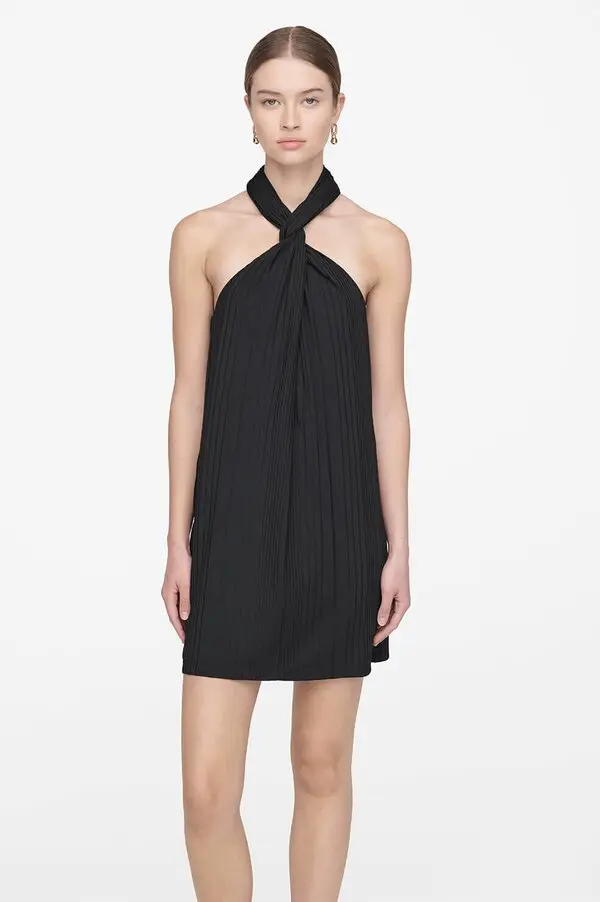 ANINE BING Ribbed Knit Halterneck Mini Dress