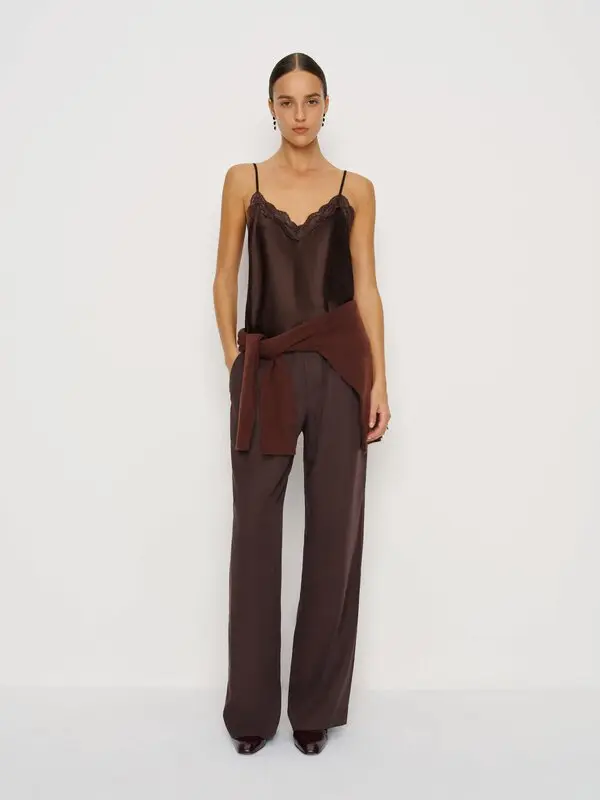 REFORMATION Teddy Silk Top - Brown