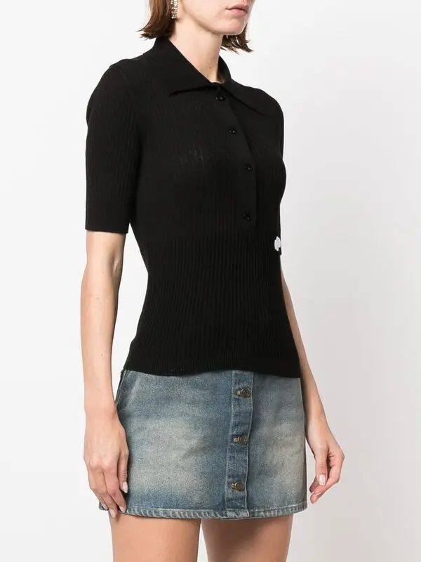 PATOU Ribbed Short-sleeve Polo Top