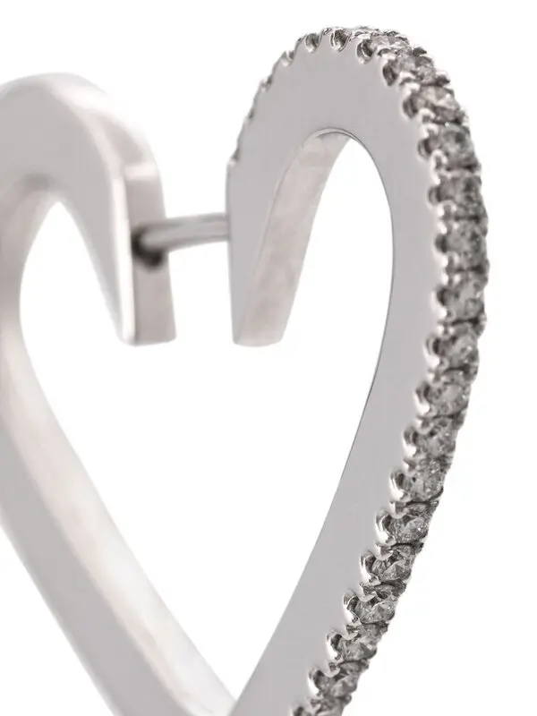 CADAR 18kt White Gold Diamond Heart Hoop Earrings - Silver