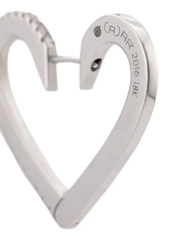CADAR 18kt White Gold Diamond Heart Hoop Earrings - Silver