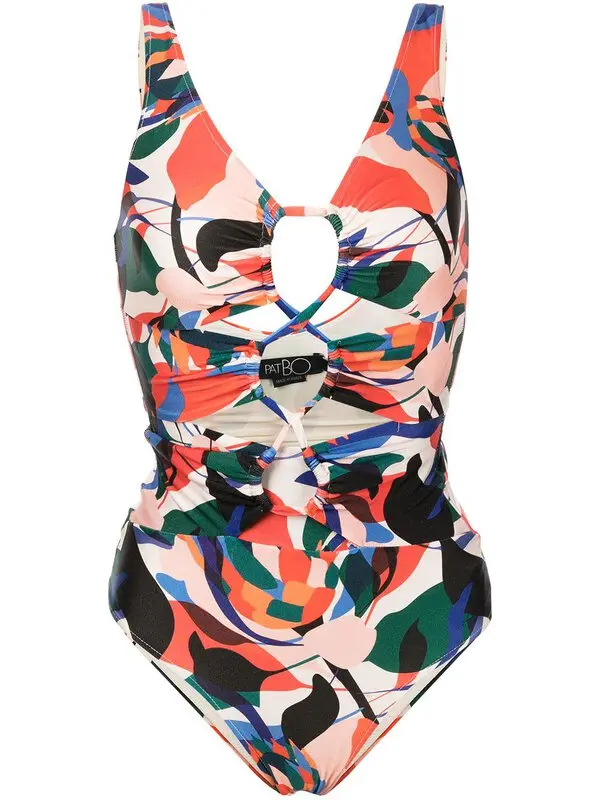 PatBO Abstract-print Lace-up Swimsuit - Multicolour