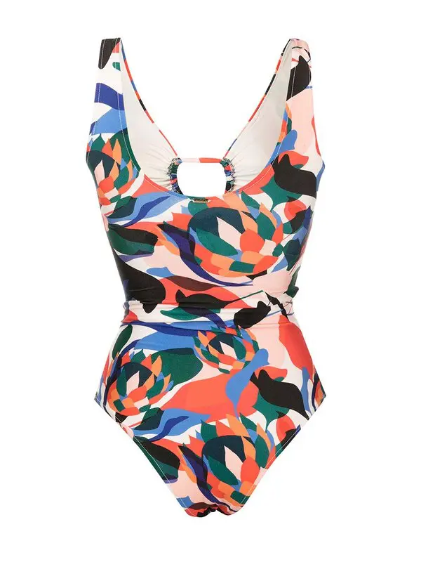 PatBO Abstract-print Lace-up Swimsuit