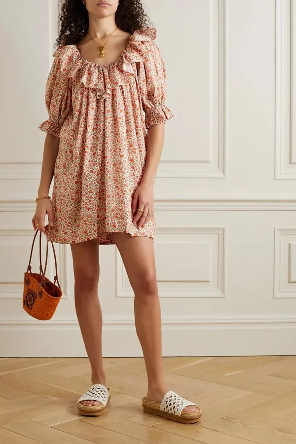 doen floral mini dress DEN Dianne floral-print silk-satin mini dress