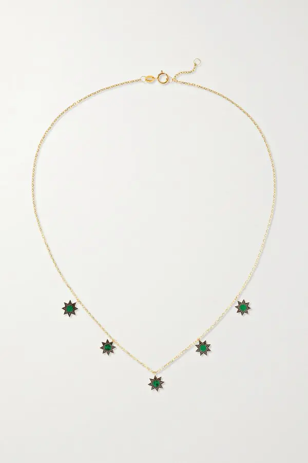 L’ATELIER NAWBAR Cosmic Ibiza Mini 18-karat Malachite And Diamond Choker - Gold