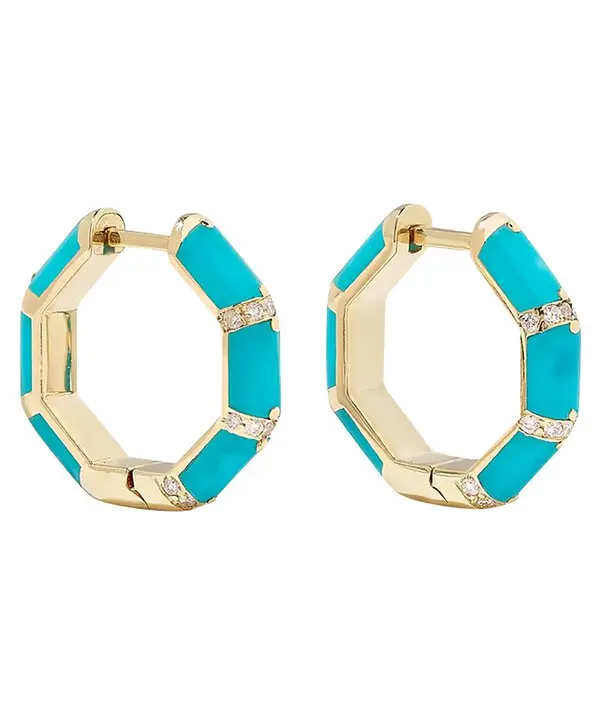L’ATELIER NAWBAR Bamboo 18-karat Turquoise And Diamond Hoop Earrings - Gold