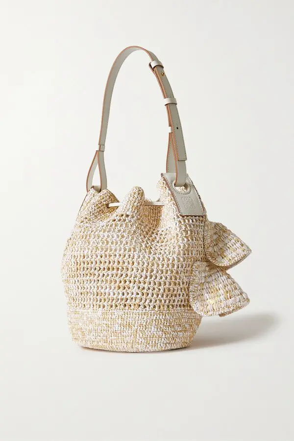 Loewe Paula's Ibiza Balloon Ruffled Leather-trimmed Sequined Raffia Bucket Bag