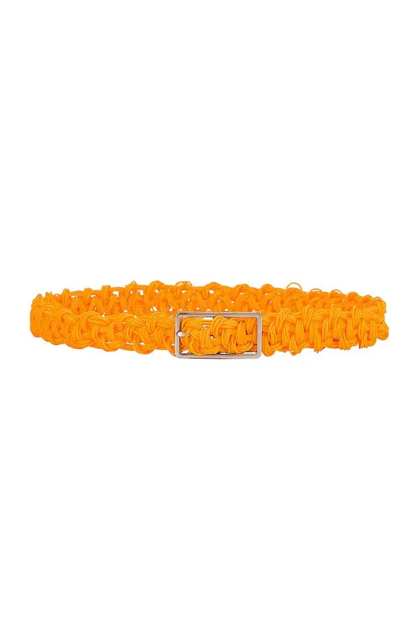 Bottega Veneta Rubber Intreccio Crochet Belt - Tangerine & Silver