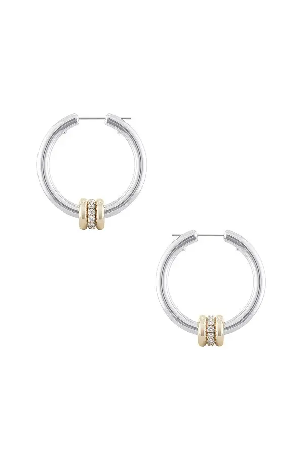 SPINELLI KILCOLLIN Ara Sg Deux Hoop Earrings - Sterling Silver  18k Gold  & White Diamo