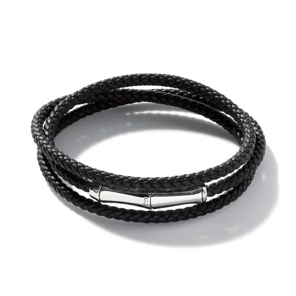 John Hardy Sterling Silver And Braided Leather Triple Wrap Bracelet - Black