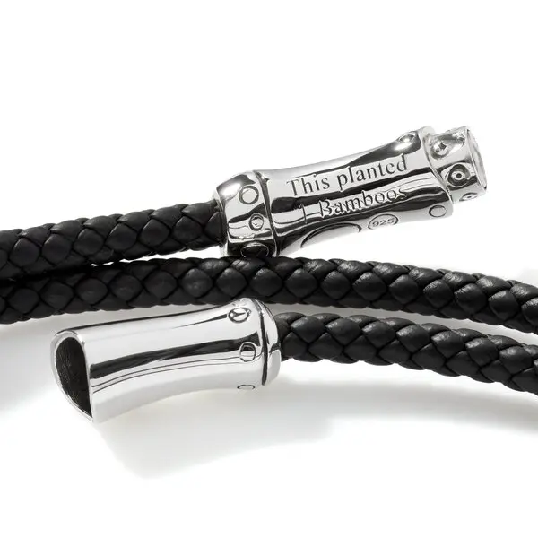 John Hardy Sterling Silver And Braided Leather Triple Wrap Bracelet