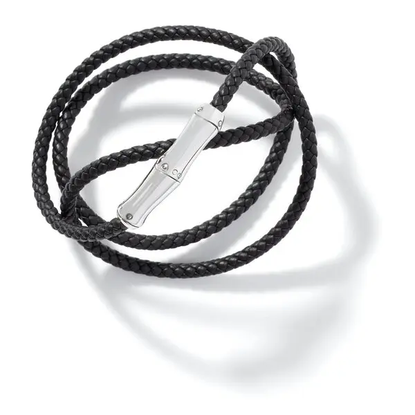 John Hardy Sterling Silver And Braided Leather Triple Wrap Bracelet