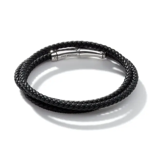 John Hardy Sterling Silver And Braided Leather Triple Wrap Bracelet