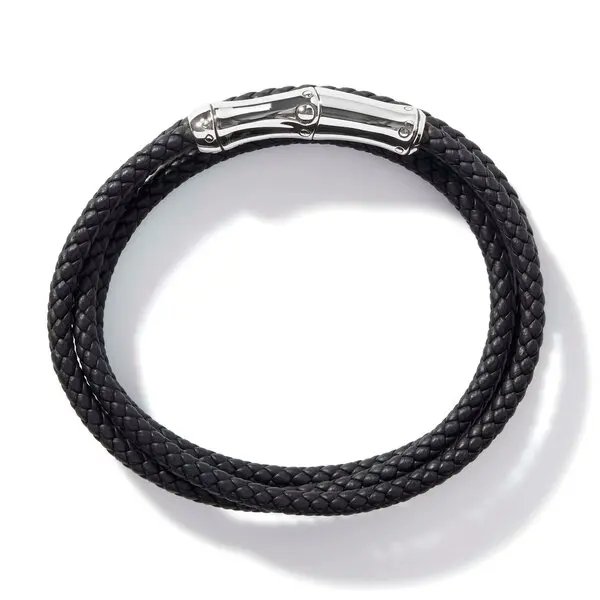 John Hardy Sterling Silver And Braided Leather Triple Wrap Bracelet