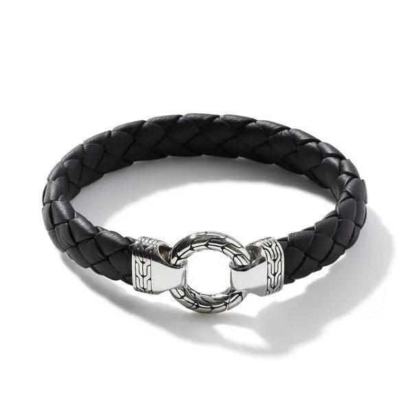 John Hardy Sterling Braided Leather Bracelet - Black