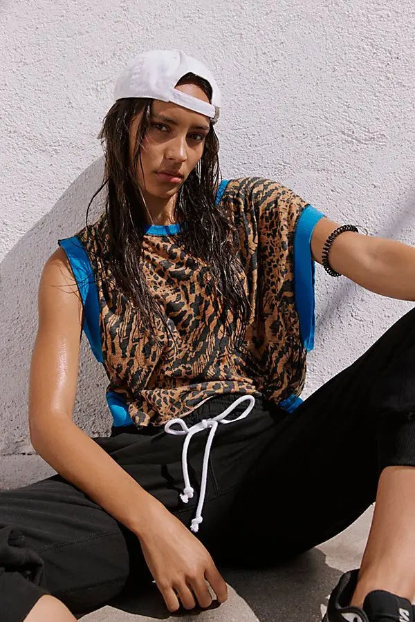 Free People My Time" Printed Tie & Dye Tee - Tiger Combo