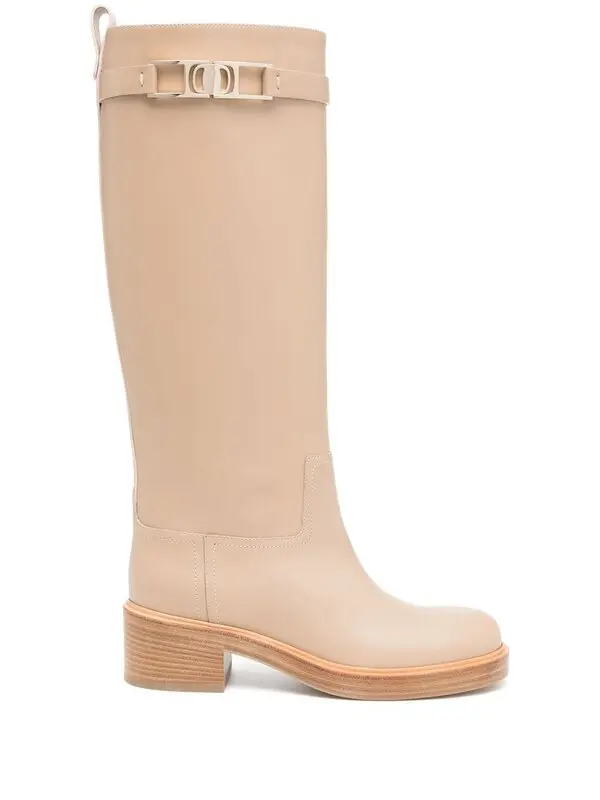 FERRAGAMO Gancini Knee-high Boots - Brown