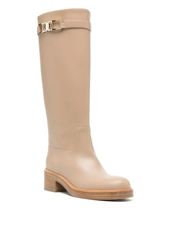FERRAGAMO Gancini Knee-high Boots - Brown