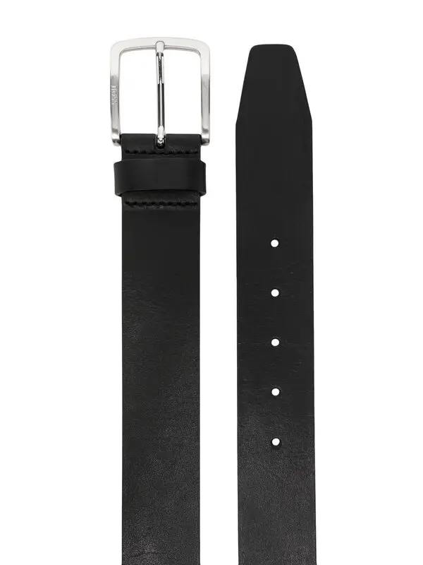 BOSS Italian Leather Belt With Logo-engraved Buckle - Black