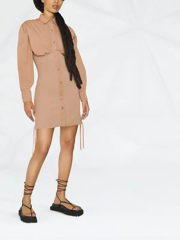 ANDREĀDAMO Ribbed Mini Shirt Dress - Neutrals