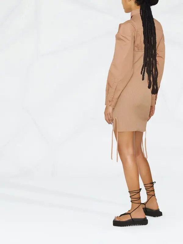 ANDREĀDAMO Ribbed Mini Shirt Dress - Neutrals