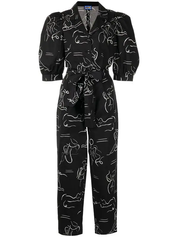 Lhd Casitas Abstract-print Jumpsuit - Black
