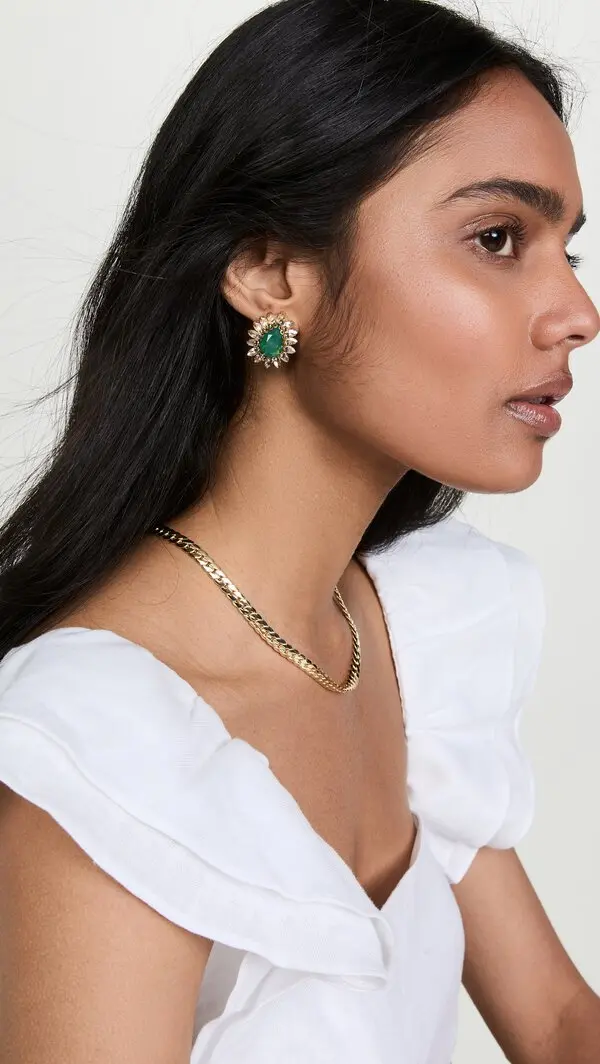 Deepa Gurnani Leesha Crystal Earrings - Emerald