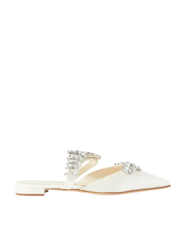 Manolo Blahnik Lurum 45 Crystal-embellished Satin Mules - Neutrals
