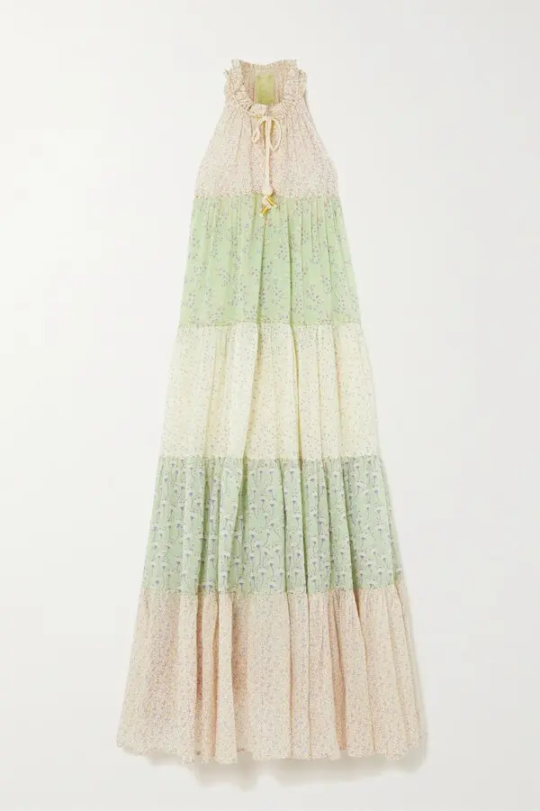 Yvonne S Hippy Tiered Printed Cotton-Voile Maxi Dress In Green - 70% Off |  Editorialist