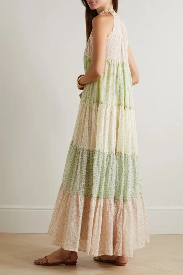 Yvonne S Hippy Tiered Printed Cotton-Voile Maxi Dress In Green - 70% Off |  Editorialist
