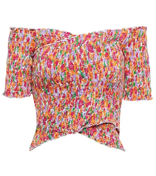 Poupette St Barth Floral Off-shoulder Crop Top