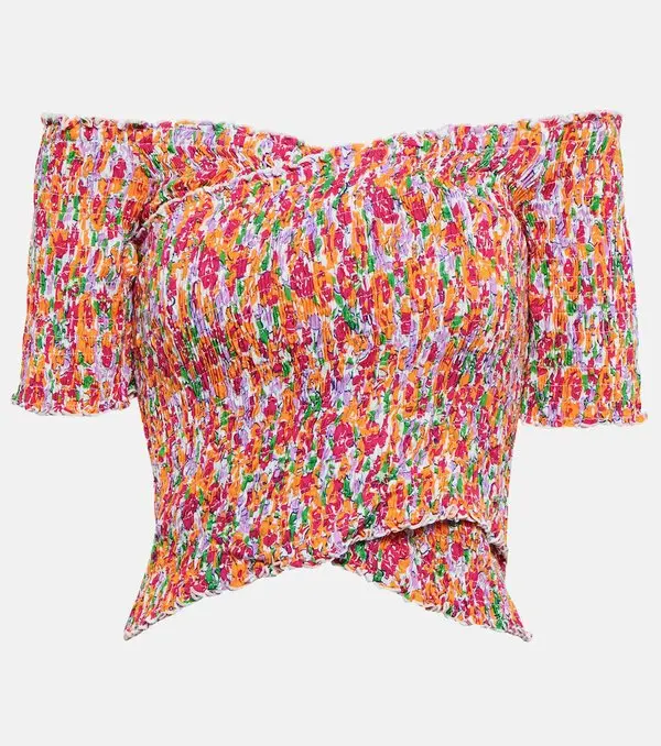 Poupette St Barth Floral Off-shoulder Crop Top - Multicoloured