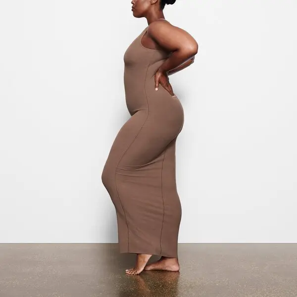 Skims Soft Lounge Cut Out Long Slip Dress - Brown | Editorialist