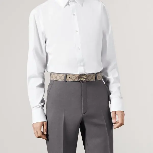 Gucci Reversible Belt With Interlocking G Buckle - Beige