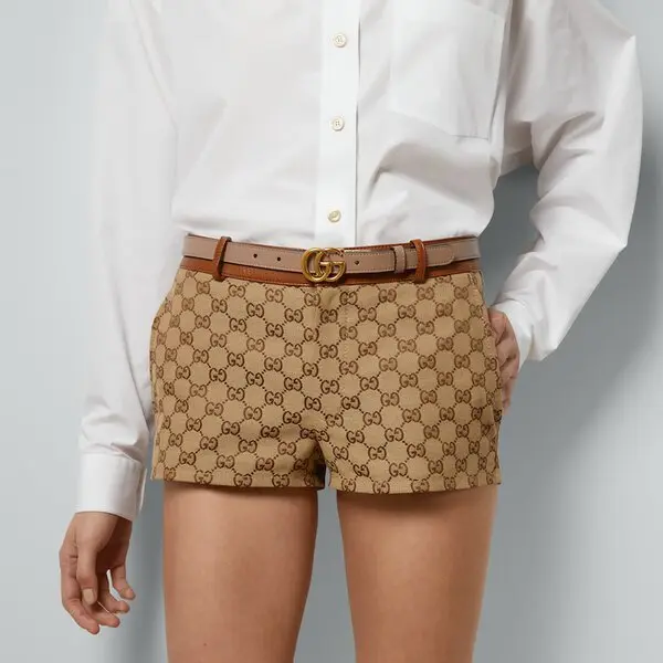 Gucci Gg Marmont Reversible Thin Belt - Neutral
