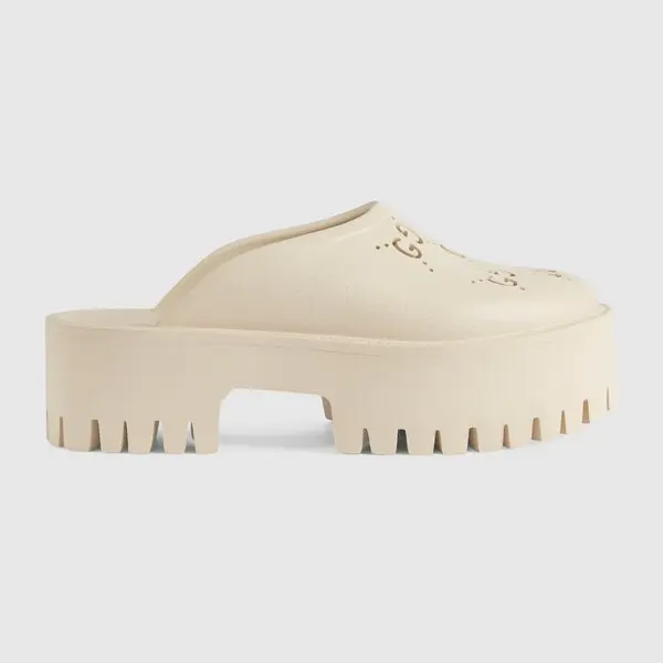 Gucci Platform Sandal With Perforated G Rubber - White