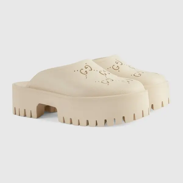 Gucci Platform Sandal With Perforated G Rubber - White