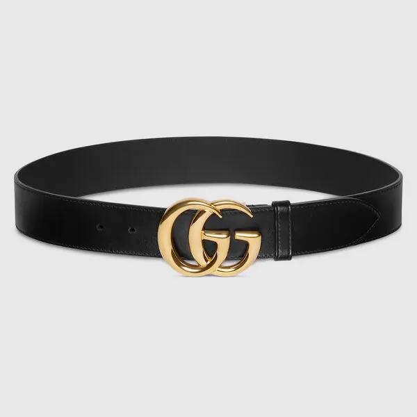 Gucci Gg Marmont Wide Belt With Shiny Buckle - Black