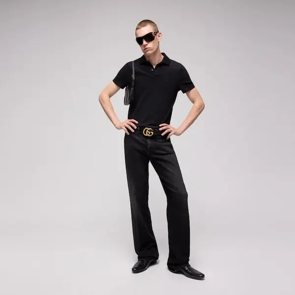 Gucci Gg Marmont Wide Belt With Shiny Buckle