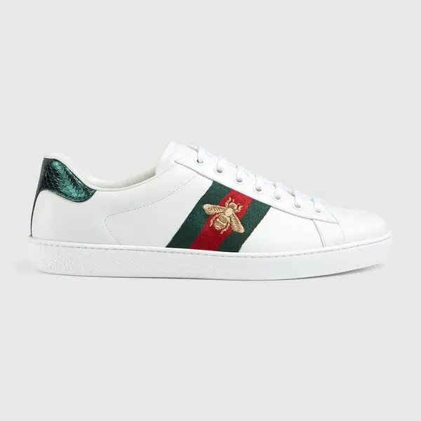 Gucci Ace Leather Sneakers With Bee Embroidery - White