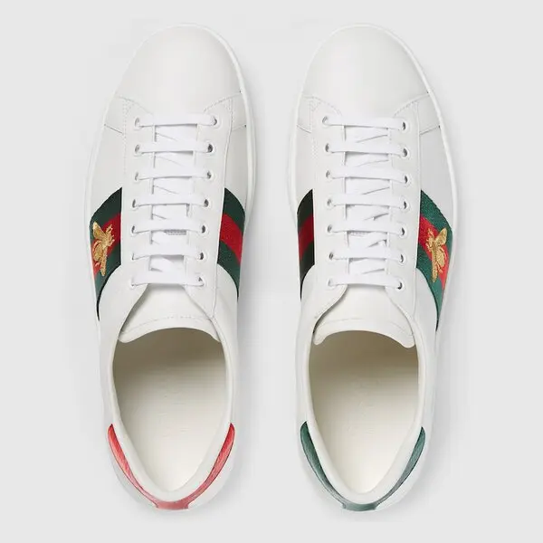 Gucci Ace Leather Sneakers With Bee Embroidery - White