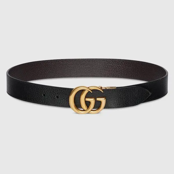 Gucci Reversible Leather Belt With Double G Buckle - Black