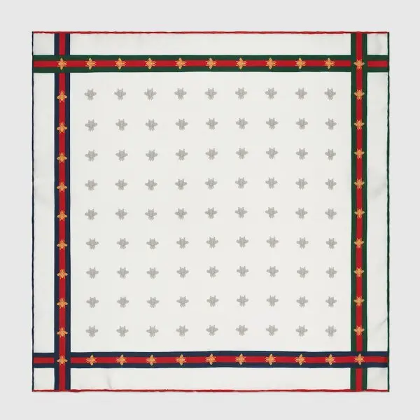 Gucci Bee Pattern Silk Pocket Square - White