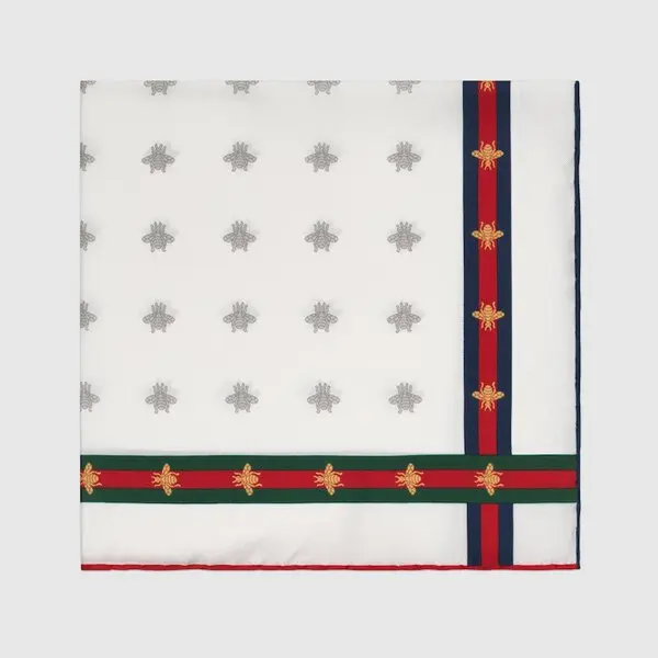 Gucci Bee Pattern Silk Pocket Square