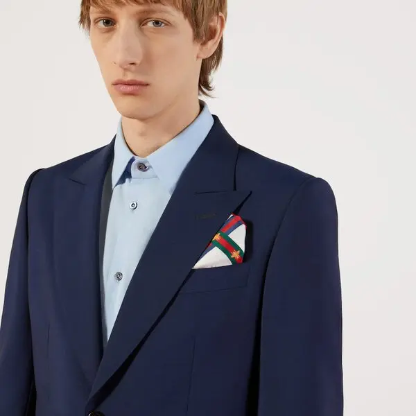 Gucci Bee Pattern Silk Pocket Square