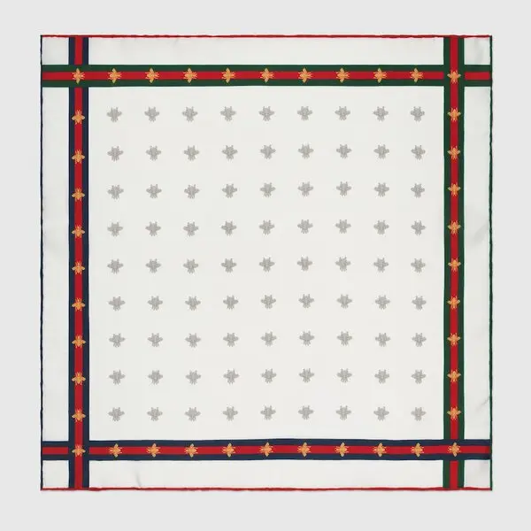 Gucci Bee Pattern Silk Pocket Square - White